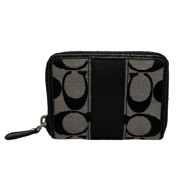Coach | Bags | Coach Black And Gray Signature Canvas Cardholder Coin ...
